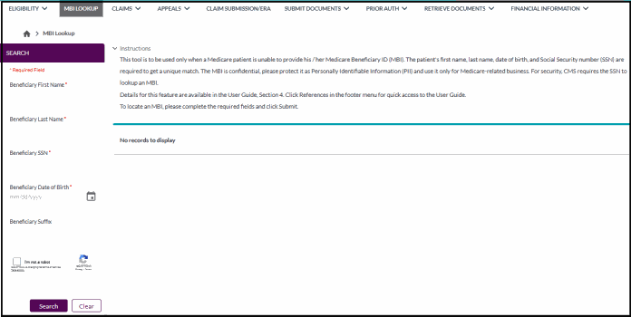 Novitasphere User Guide Section 4 - MBI Lookup