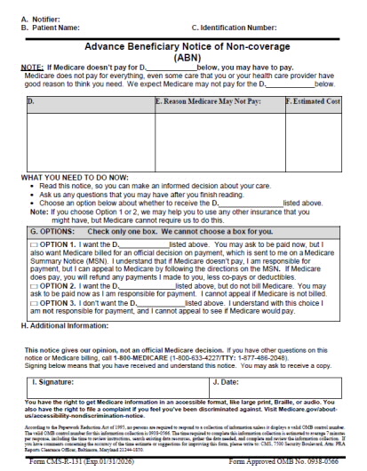 Advance beneficiary notice (ABN)