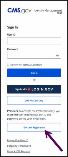 New IDM user registration - Creating a login ID and password