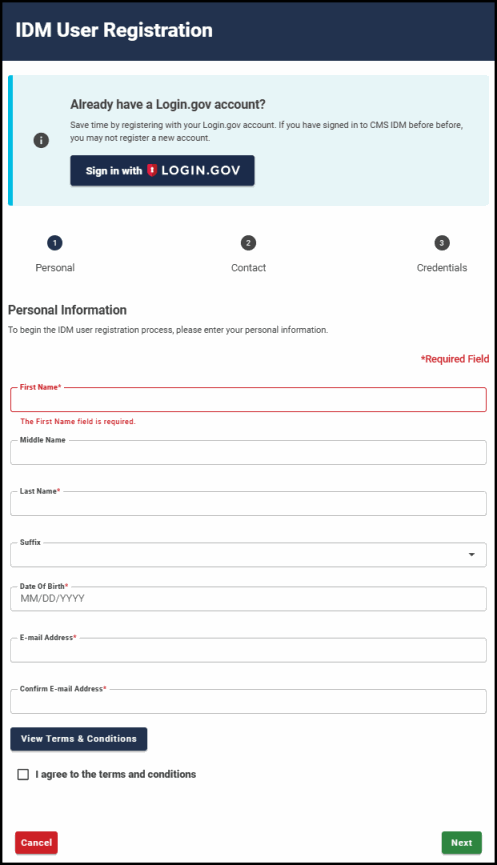 New IDM user registration - Creating a login ID and password