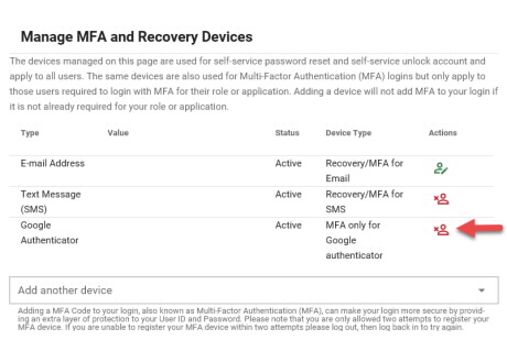 Remove a registered multi-factor authentication (MFA) device